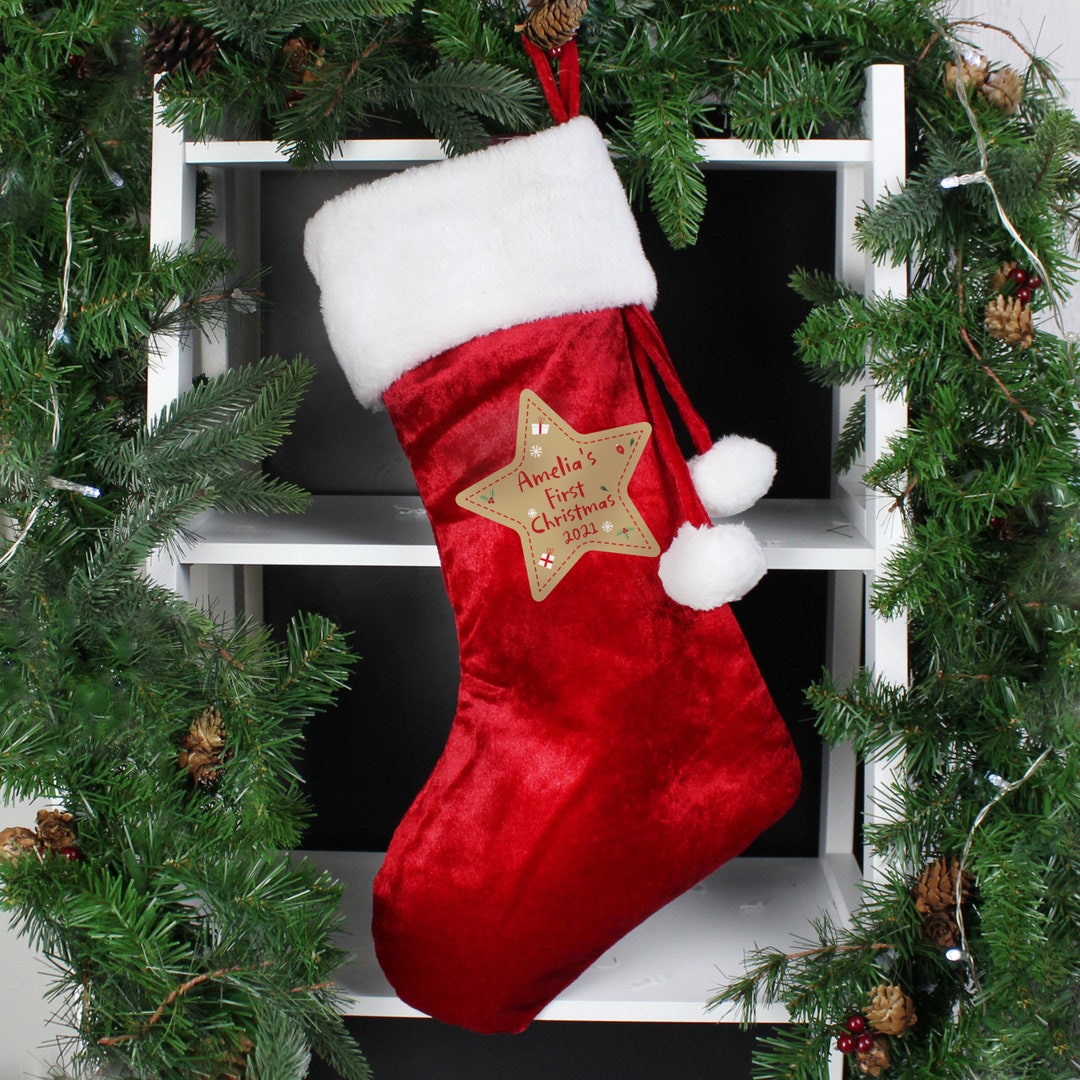 Personalised First Christmas Red Stocking | Luxury Xmas Stocking ...