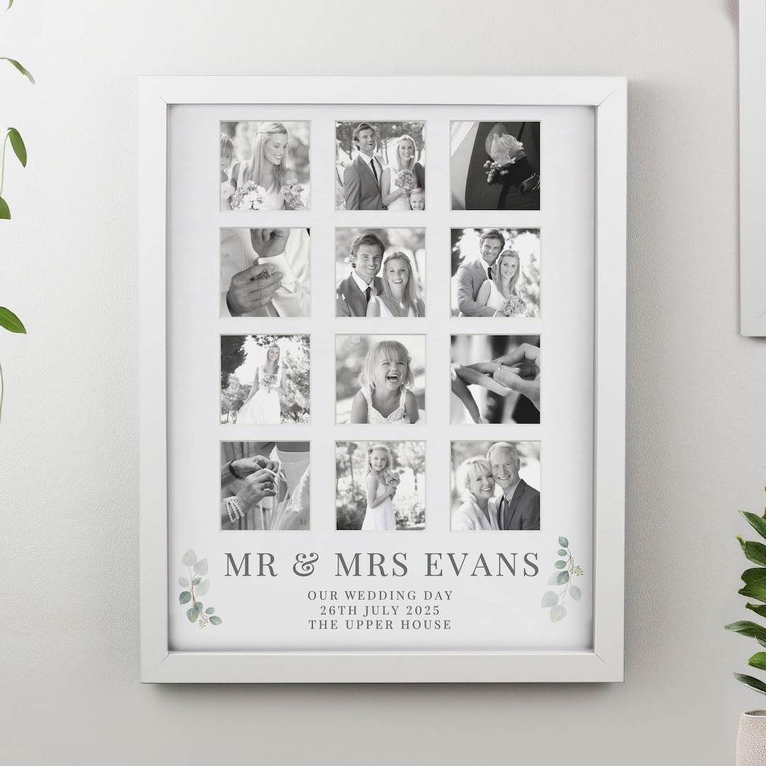 Personalised Wedding White Multi Photo Frame | Wedding Gift | Botanical ...