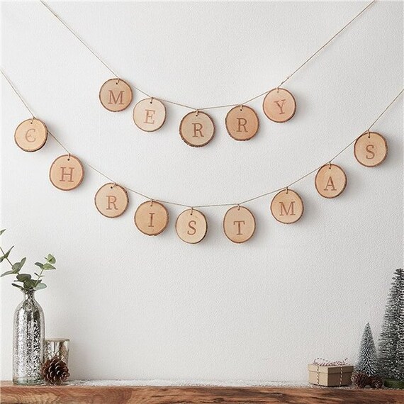 Feliz Navidad madera rebanada Bunting / madera de navidad - Etsy España