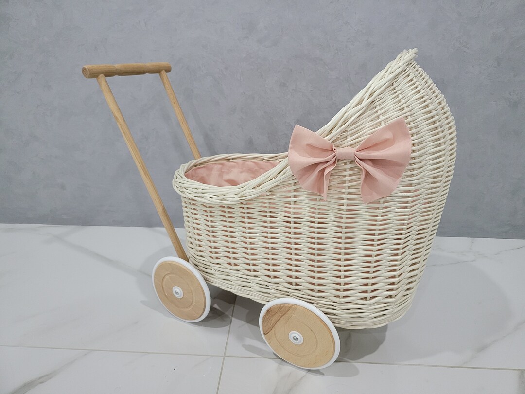 Wicker Wood Doll's Pram, Eco-friendly Wicker Baby Carriage, Doll ...