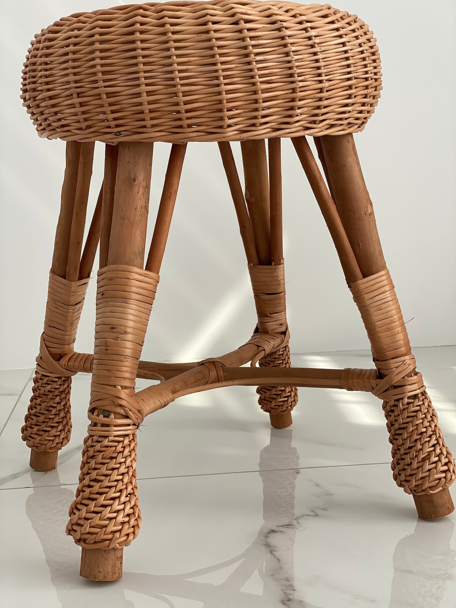 Rattan Wicker Round Stool or Teatable - Etsy