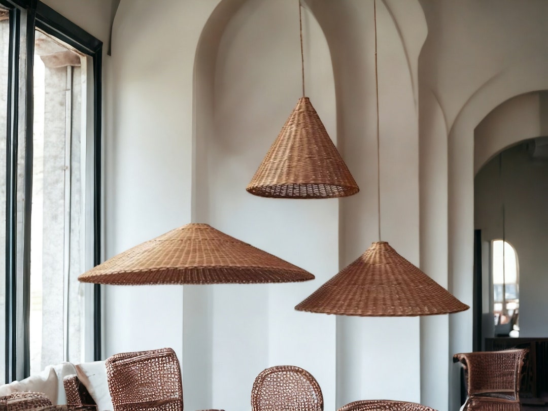 Rattan Cone Lamp Shade Woven Rattan Light Vintage Kitchen Lamp, Brown ...