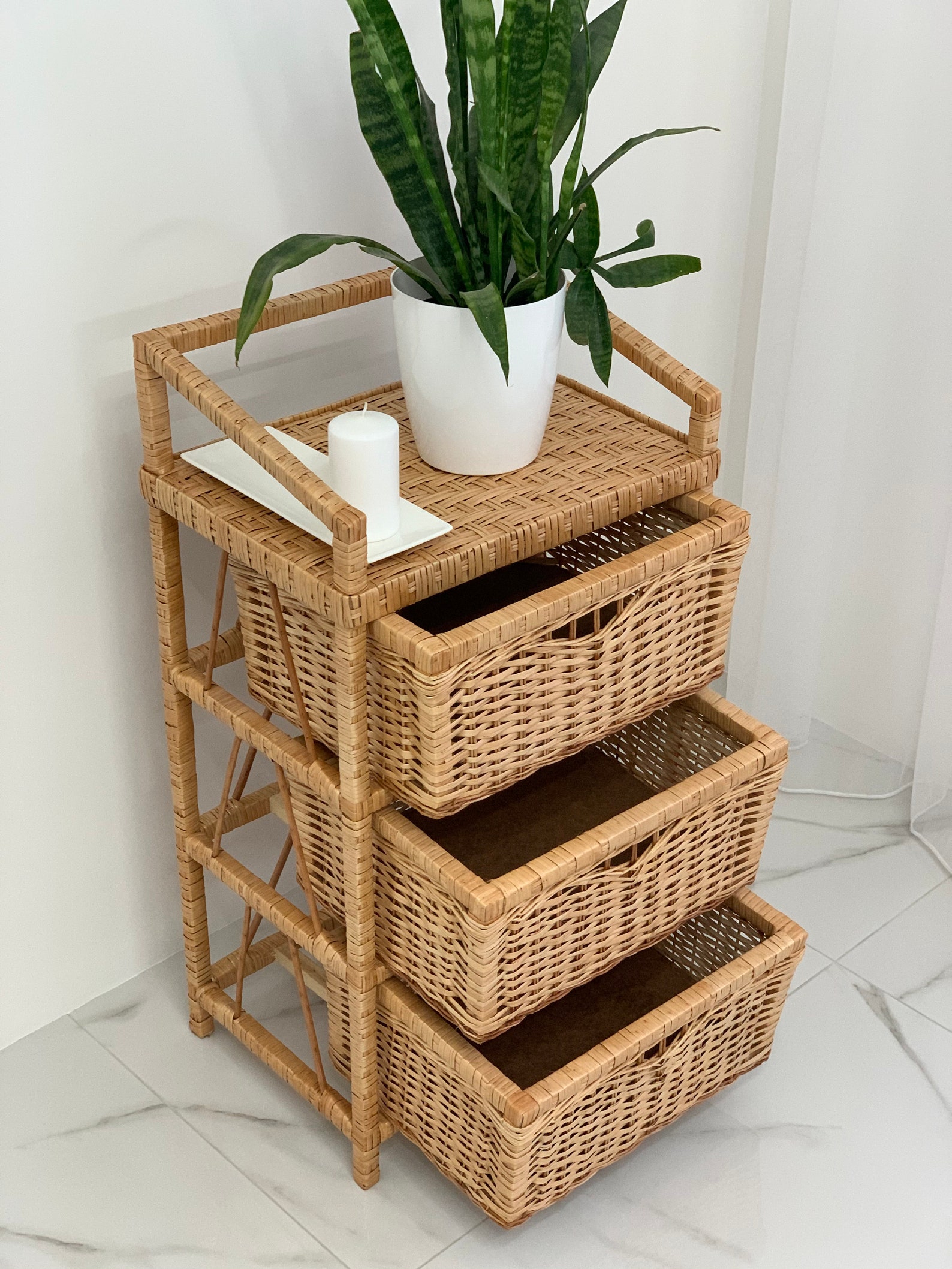 Wicker Dresser Chest of 3 Drawers Whicker Drawer Boho - Etsy