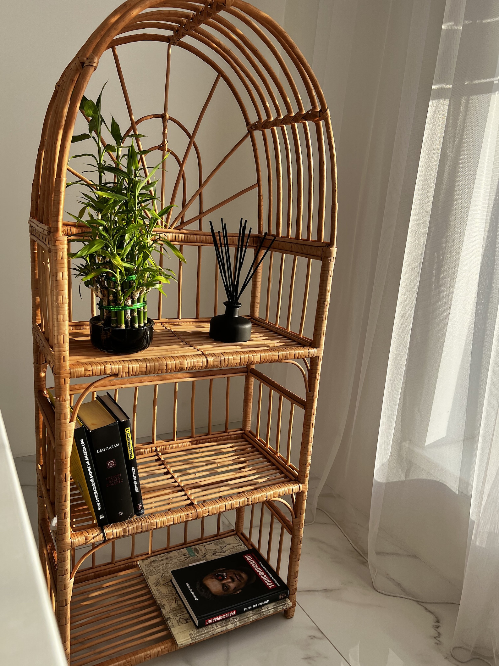 Wicker Shelf Boho Shelf Rack Bookshelf Storage Shelf Plant - Etsy