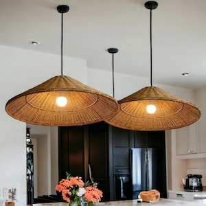 Rattan Cone Lamp Shade Woven Rattan Light Vintage Kitchen Lamp, Brown ...