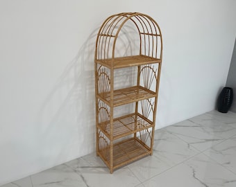Rattan Bookshelf, Wicker Free Standing Bookshelf, Handmade Rattan Shelf ...