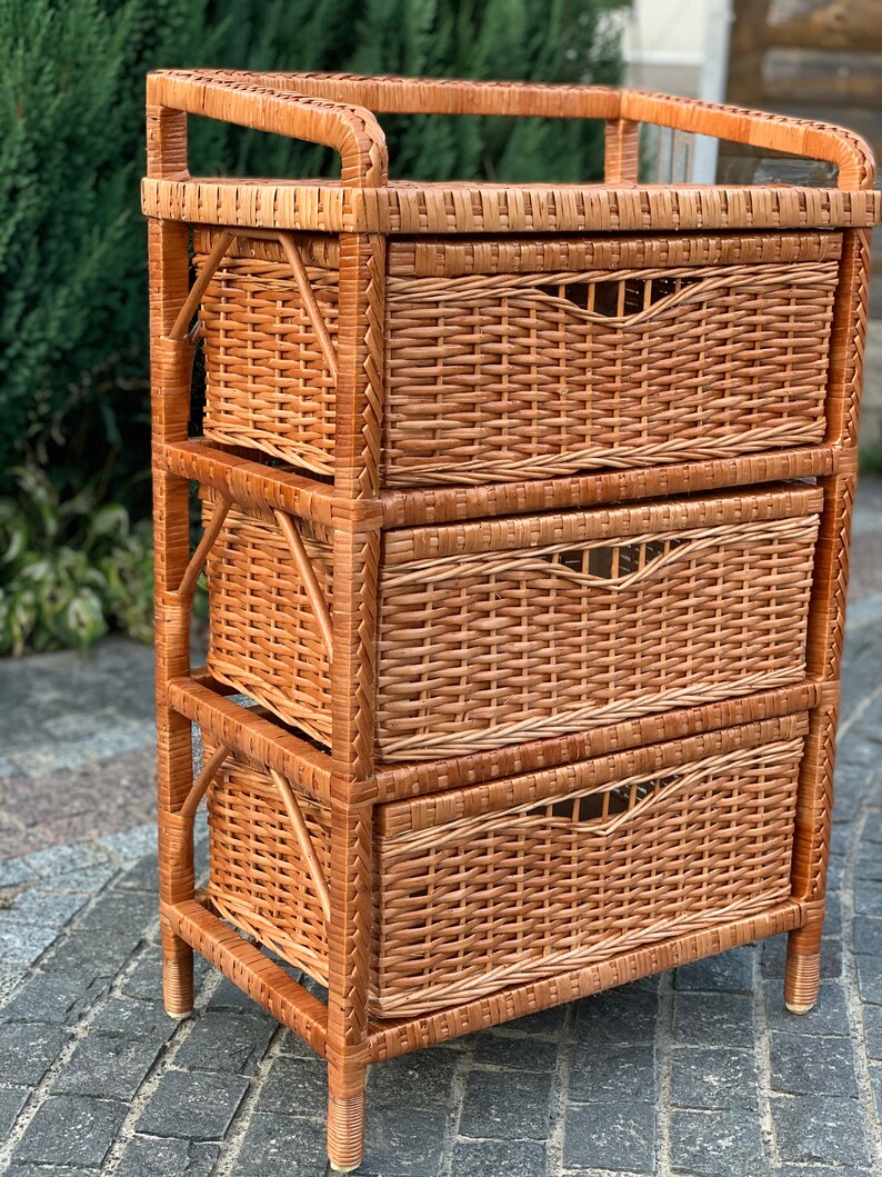 Сhest des tiroirs commode en osier commode 3 tiroirs | Etsy