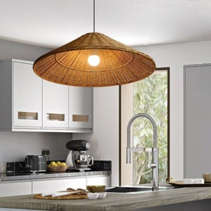 Rattan Cone Lamp Shade Woven Rattan Light Vintage Kitchen Lamp, Brown ...