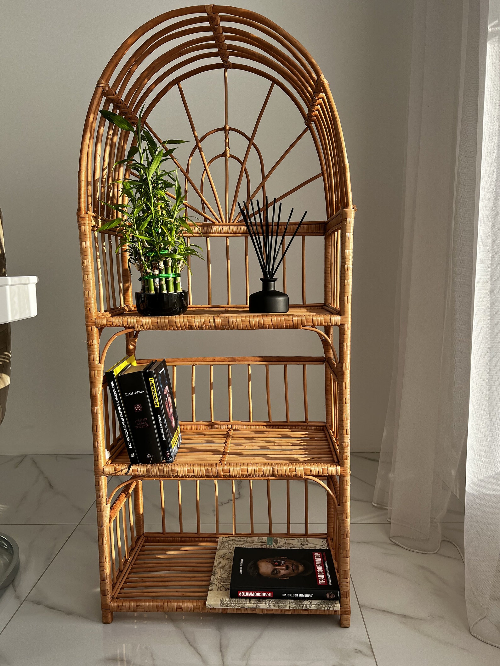 Handmade Wicker Bookshelf, Boho Rattan Shelf, Plant Stand - Etsy