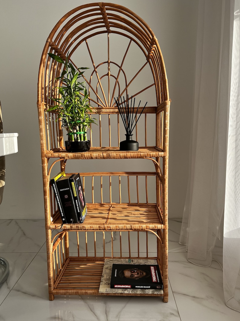 Handmade Wicker Bookshelf, Boho Rattan Shelf, Plant Stand - Etsy