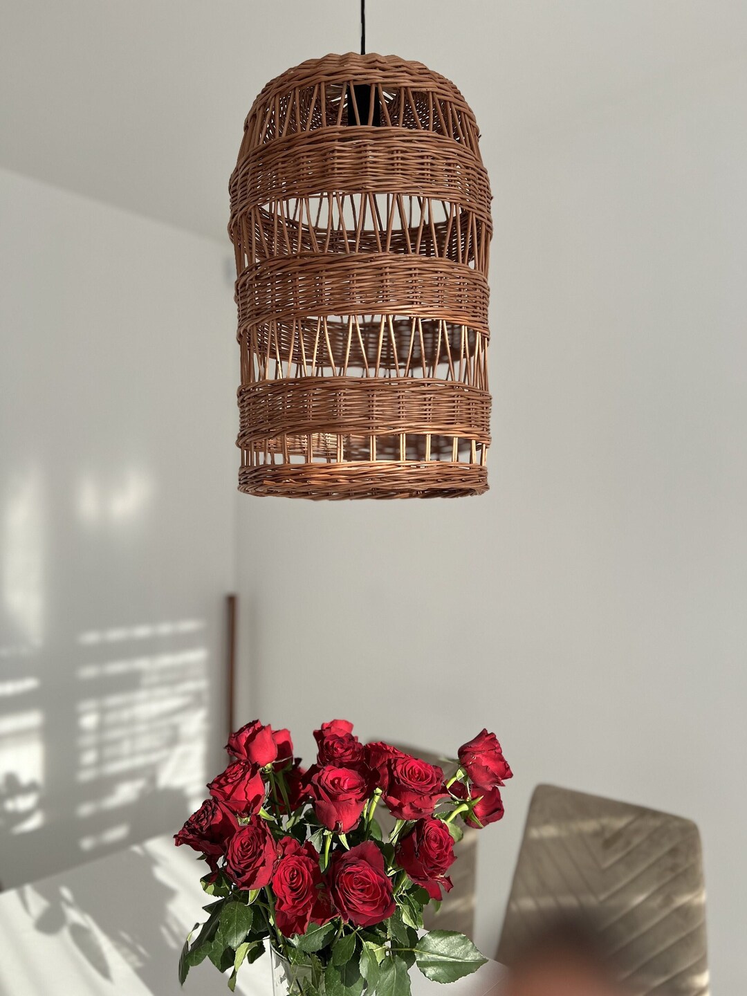 Rattan Pendant Light, Boho Woven Pendant Light, Wicker Rattan Lamp ...