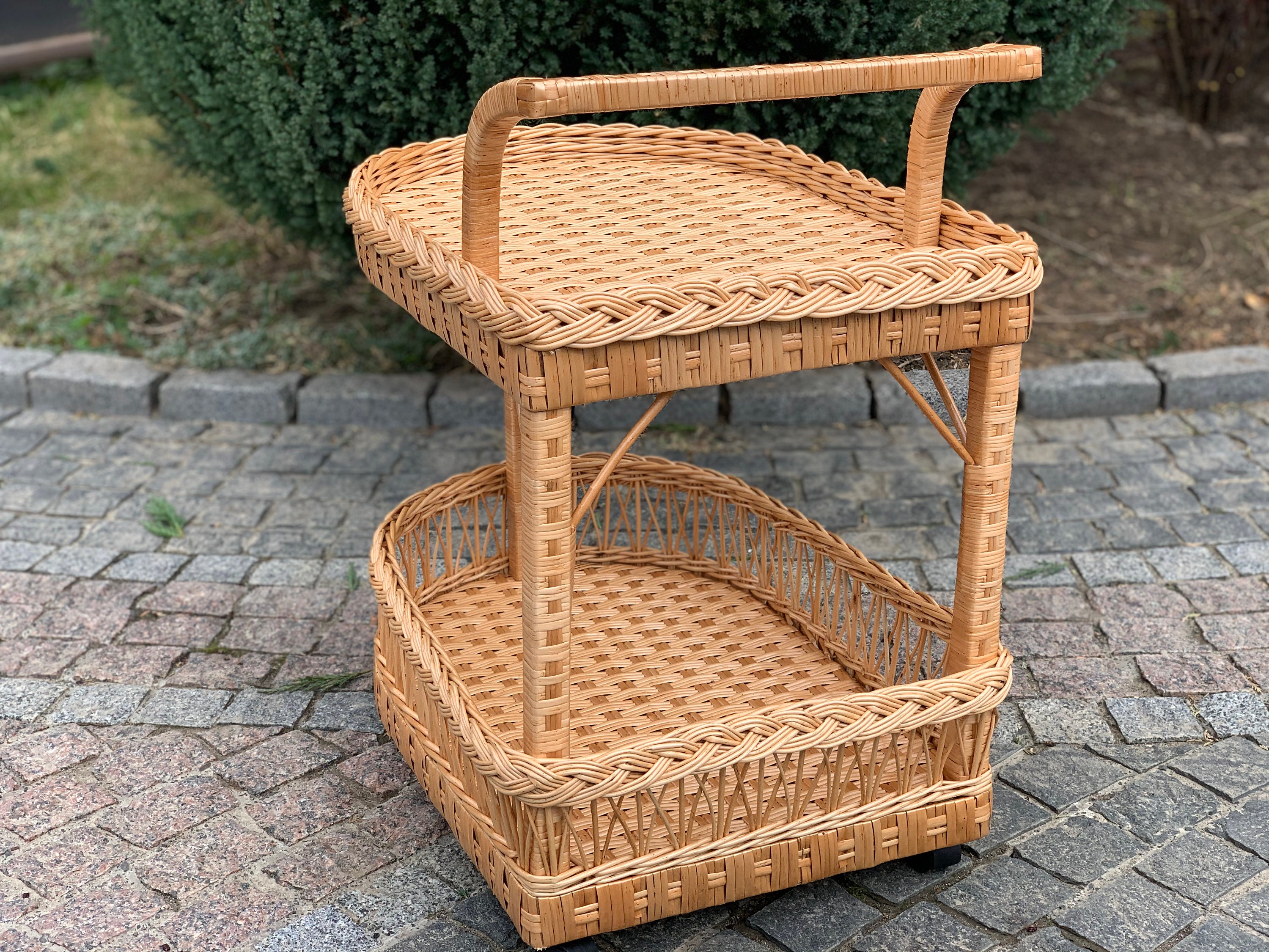 Coffee table Rattan table Wicker table on wheels Bar table | Etsy