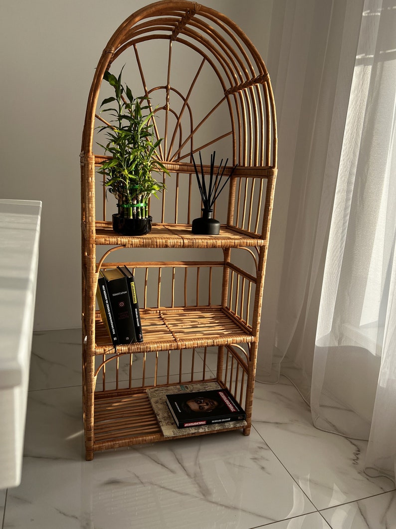 Wicker Shelf Boho Shelf Rack Bookshelf Storage Shelf Plant - Etsy