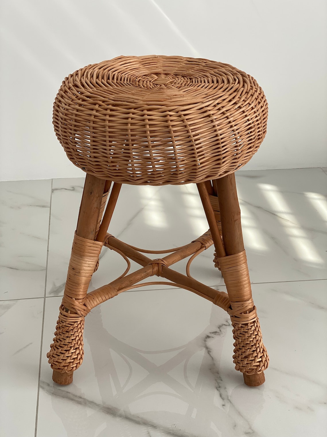 Rattan wicker round stool or teatable | Etsy