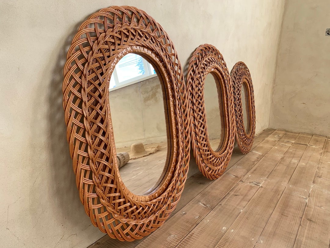 Handwoven Wicker Frame Mirror: Boho Rustic Wall Decor - Etsy