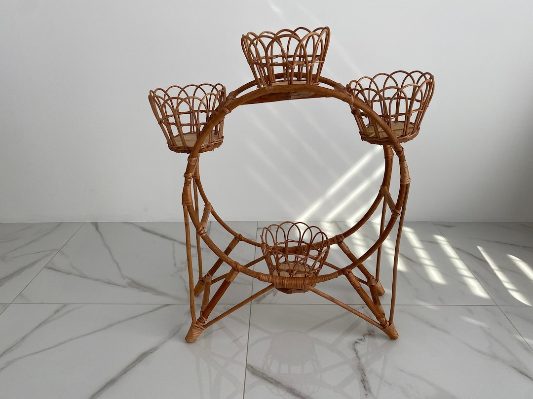Handmade Wicker Flower Stand: Natural Vine Plant Holder for 4 Pots - Etsy
