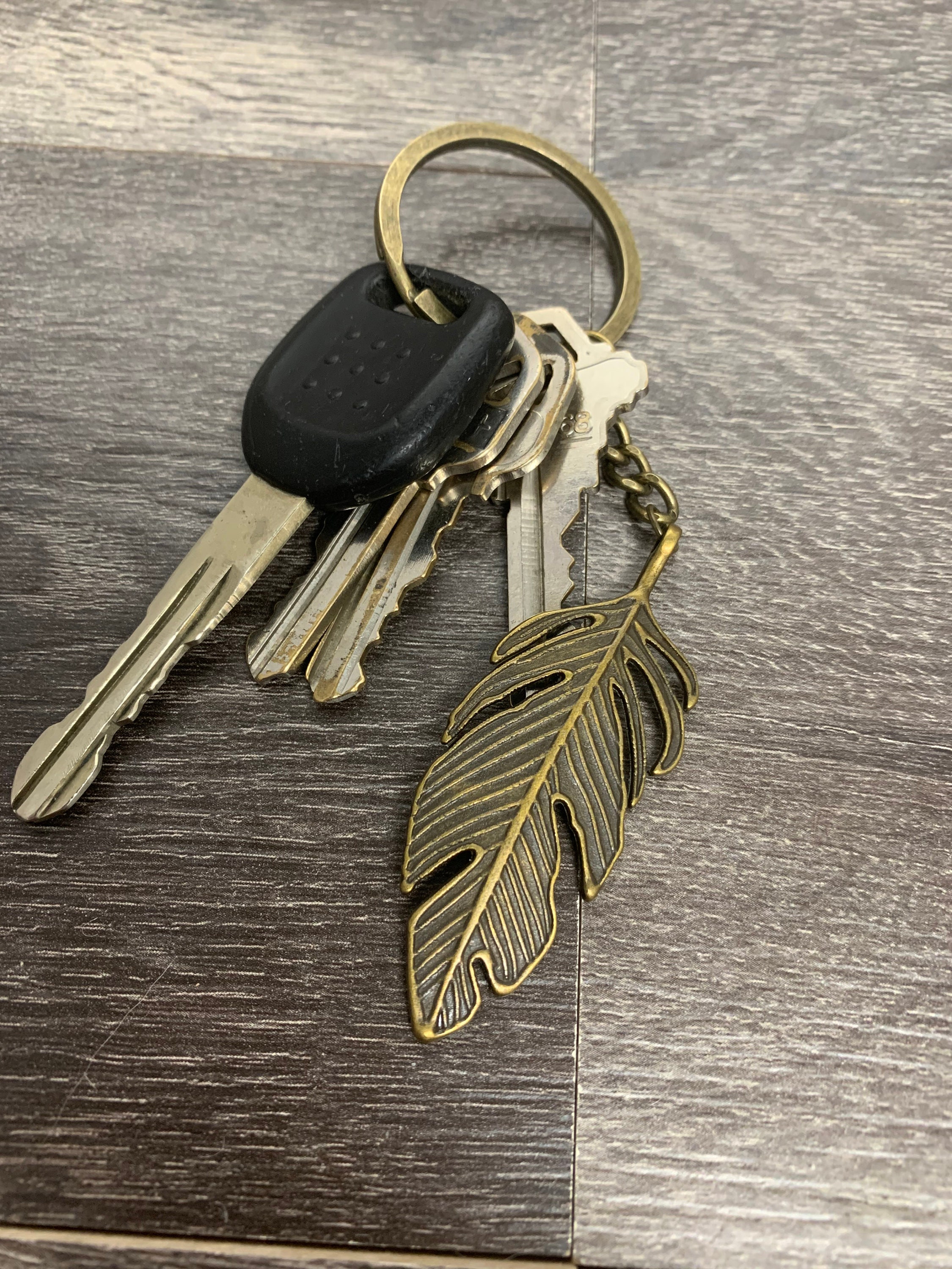Bronze Feather Keychain, Key Charm, Car Accessory - Etsy