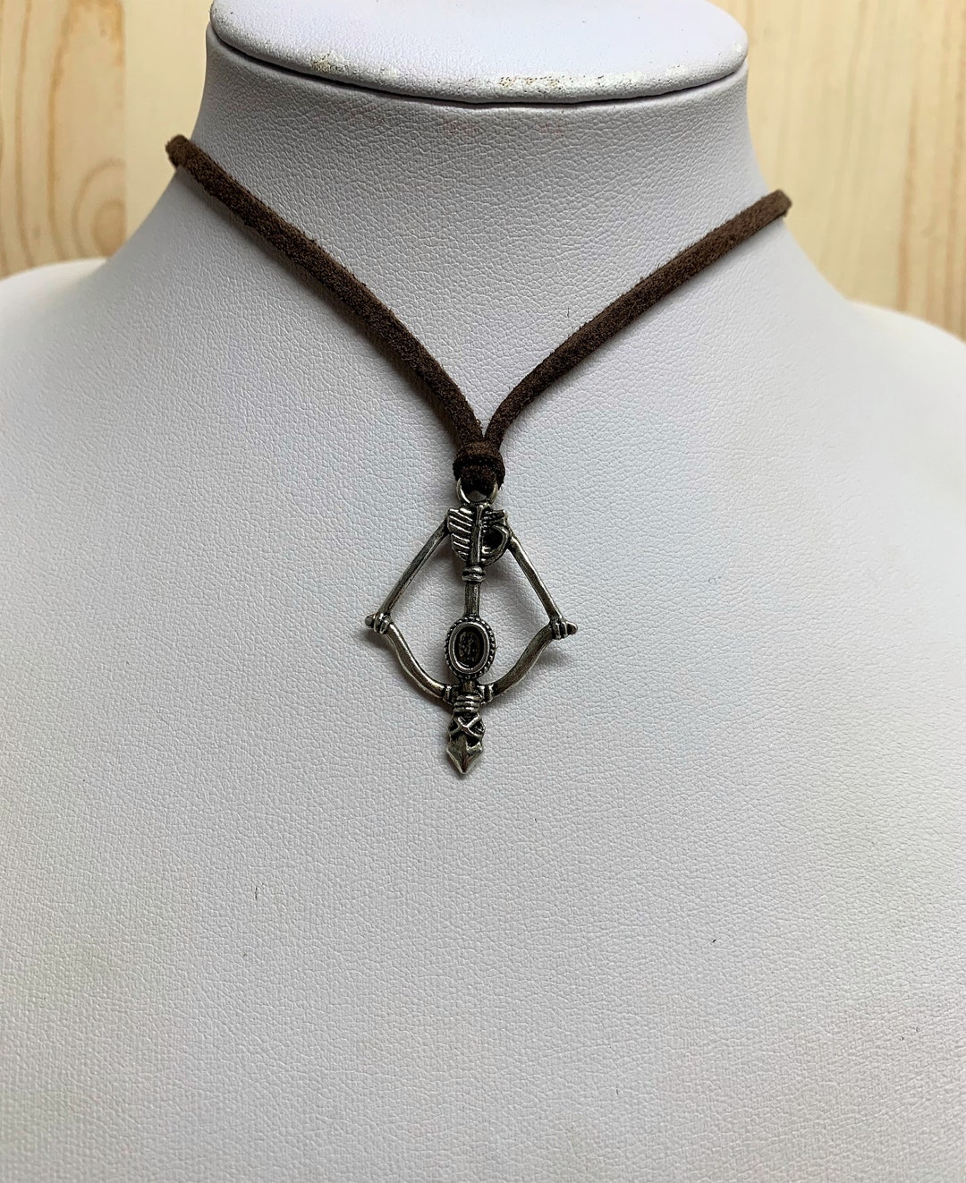 Silver Bow and Arrow Pendant on Faux Suede Necklace, Handmade, Vegan ...