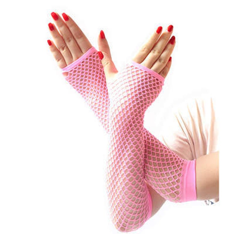 Long Short Fishnet Gloves Party Accessory Pink - Etsy