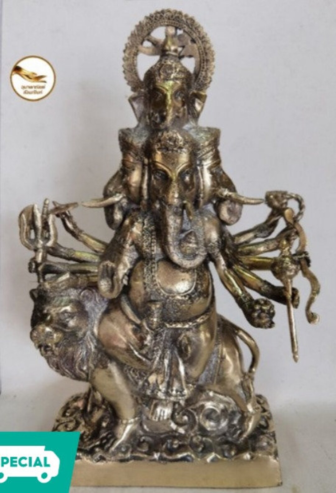 Five-headed Ganesha Sitting on a Lion Brass Statue - Etsy