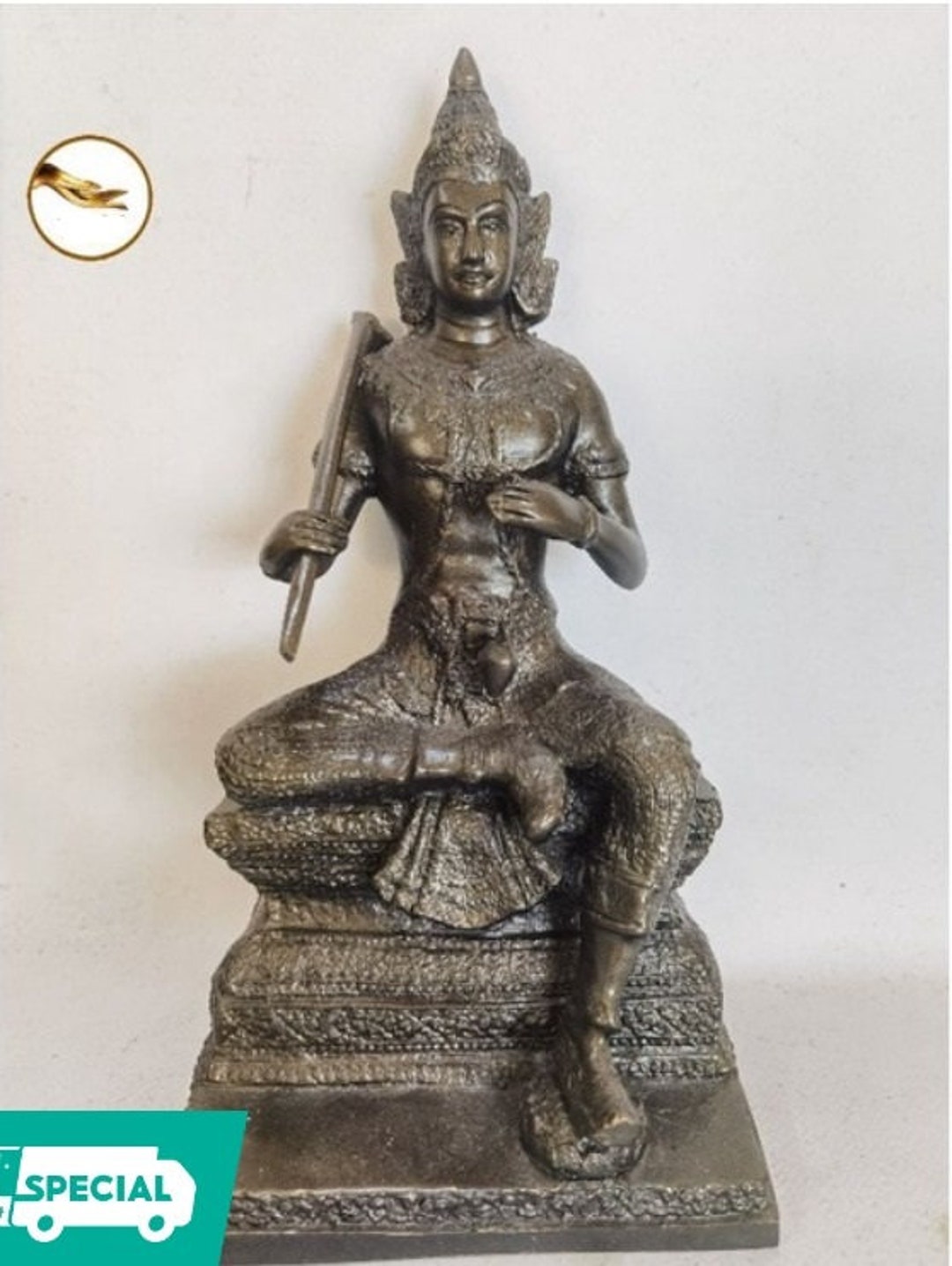 Vintage Thailand Lord Vishnu Statue, Sitting Posture, Brass Spray Paint ...