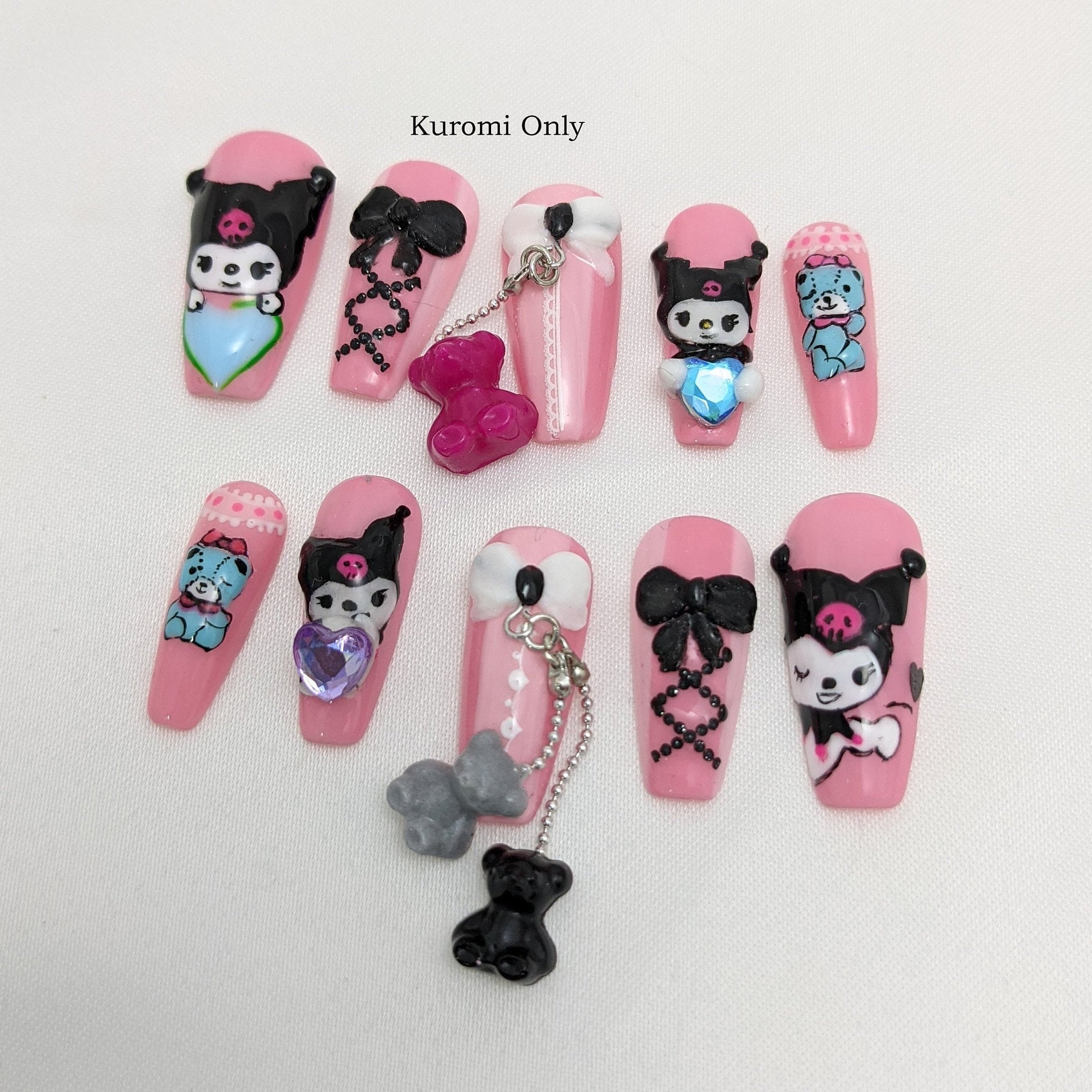 Hello Kitty Kuromi Inspired 3d Press On Nails Kuromi Etsy