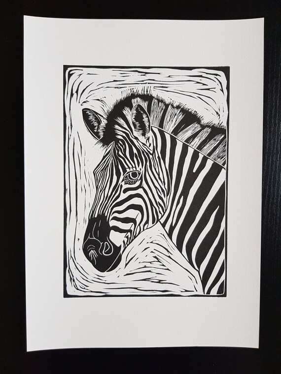 Linocut Print Zebra Animals Wall Art Stripy Relief - Etsy