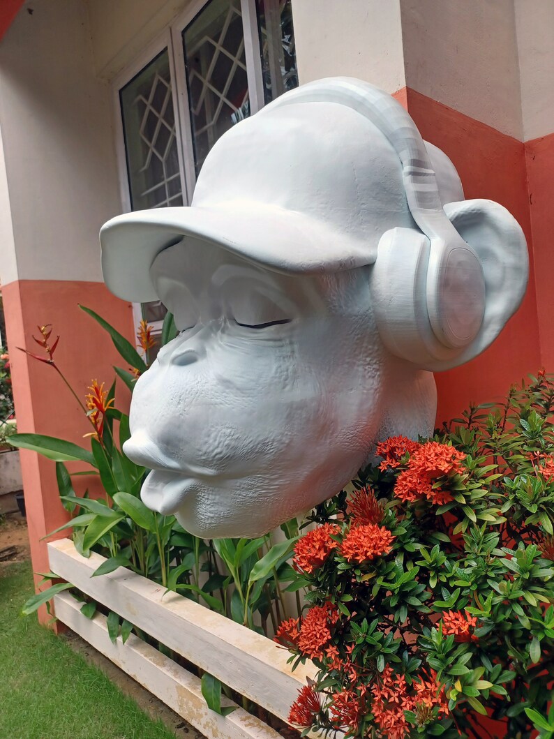 Monkey Head Wall Art, Mounted, Listening to Music and Whistling With ...