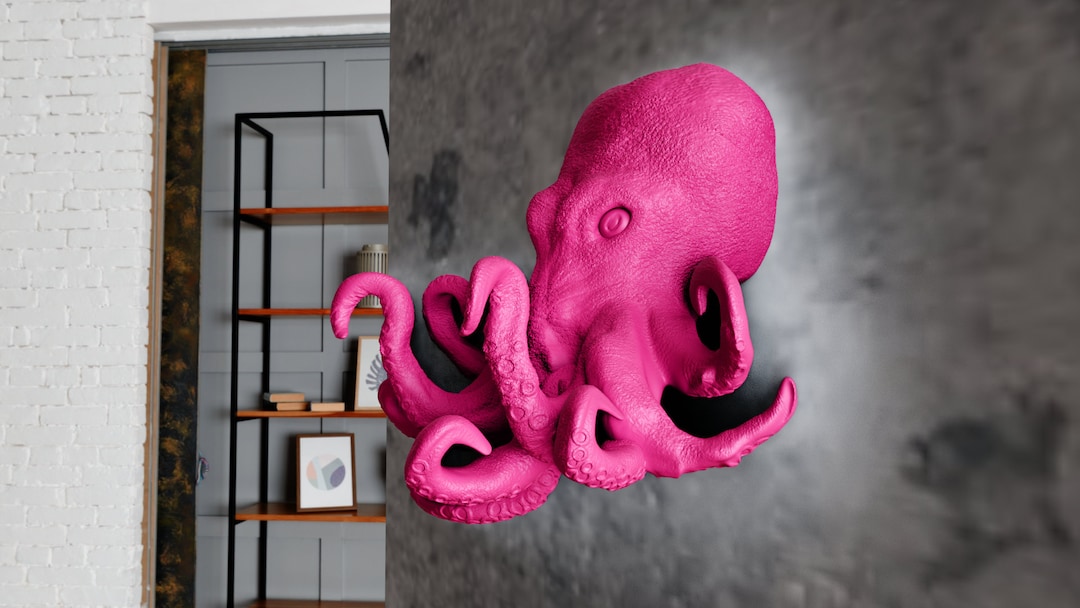 Octopus Head Wall Mount, Wall Art, Decor, Swimming Sea Creature, Head ...