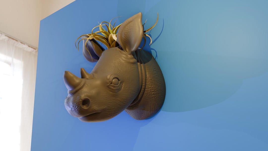 Baby Rhino Head Planter Pot Flower Vase, Rhino Head, Wall Mount Art ...