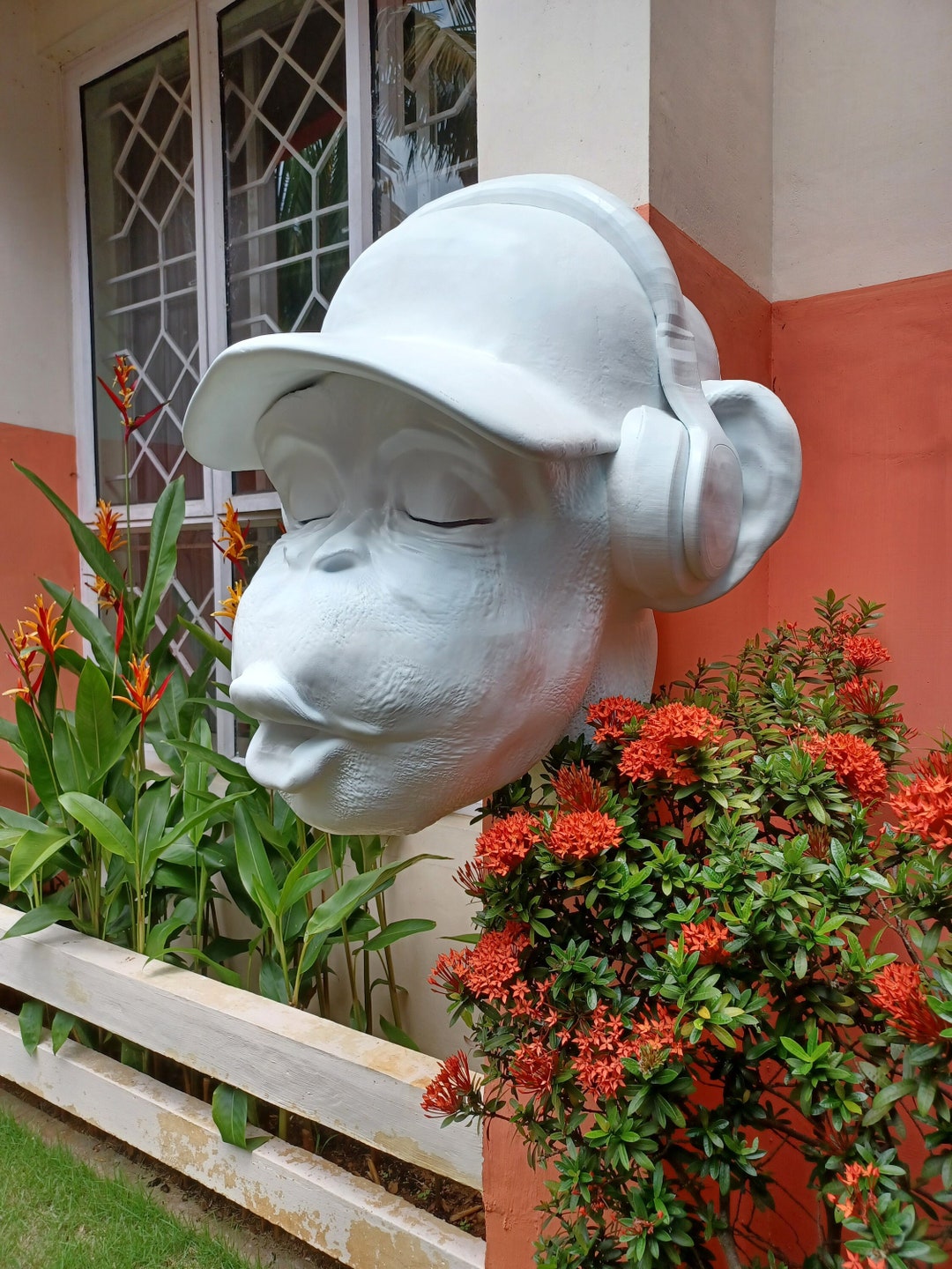 Monkey Head Wall Art, Mounted, Listening to Music and Whistling With ...