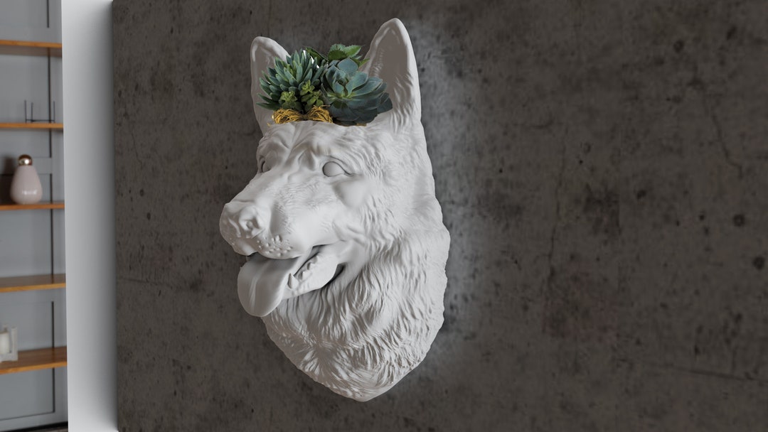 German Shepherd Head Wall Mount Planter,succulent, Cactus,flower Vase ...