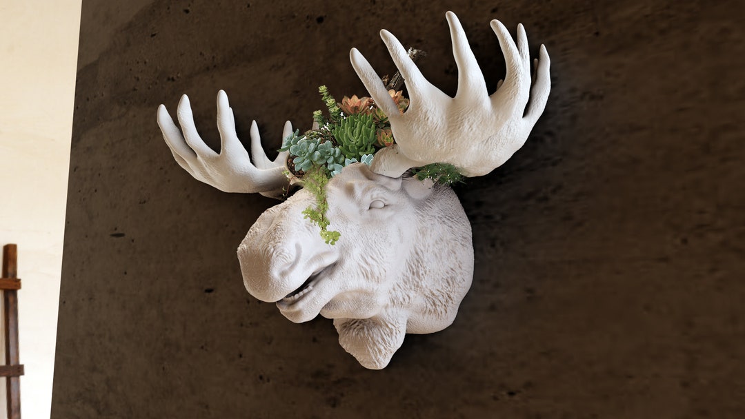 Wall Mounted Moose Head Planter, Faux Taxidermy, Home Decor, Deer, Elk ...
