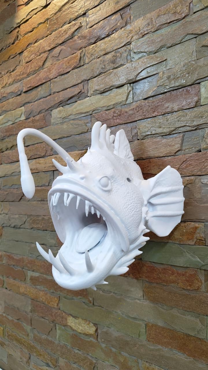 Angler Fish Head Mouth Open Wall Mount, Wall Art, Decor, Wall Mount ...