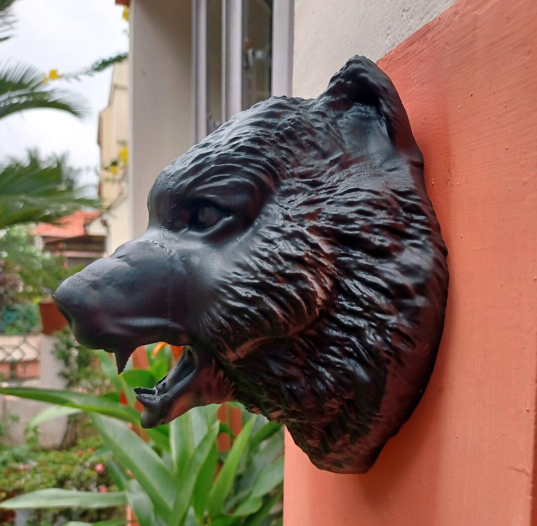 Wall Mount Bear Head Taxidermy, Bear Decor, Bear Wall Art, 3d Jungle ...