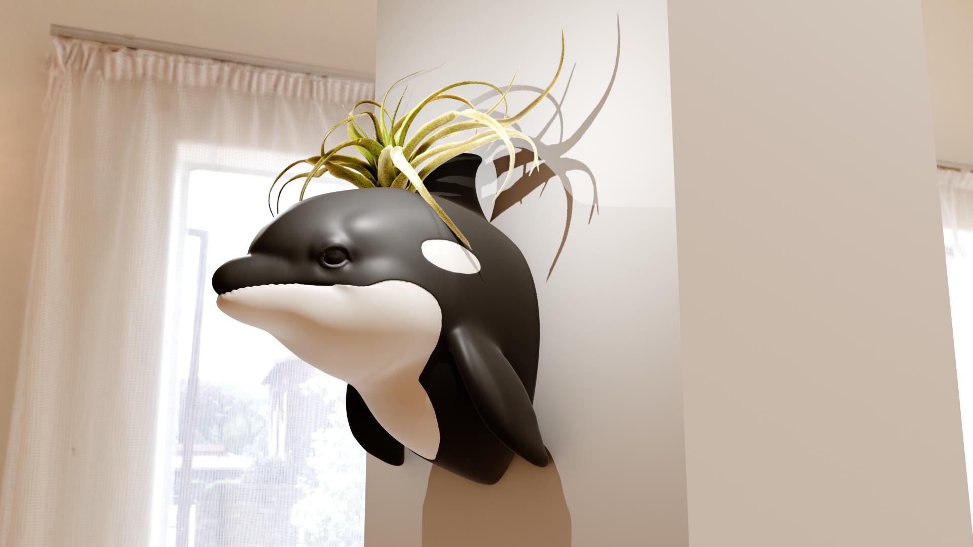 Orca Whale Head Taxidermy, Wall Mount Planter Pot Flower Vase, Wall Art ...
