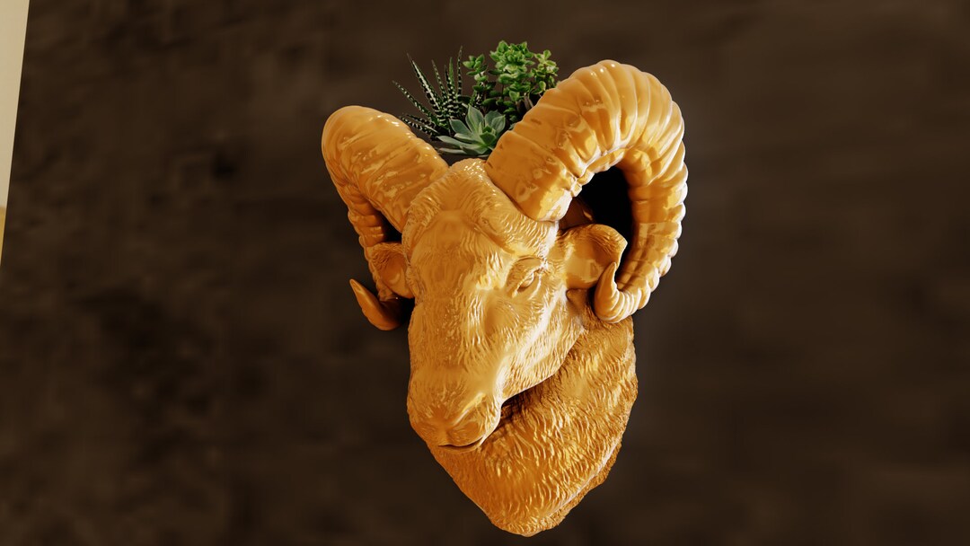 Ram Head Wall Mount Planter Pot Flower Vase, Farm Decor, Mountain Ram ...