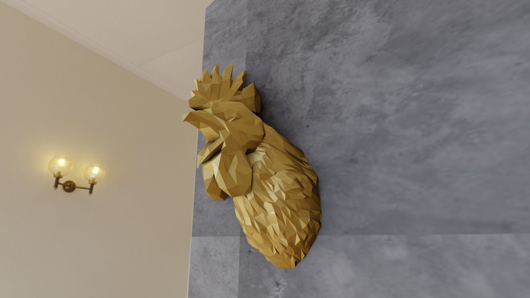 Chicken Head Crowing, Low Poly, Geometrical. Rooster Head, Wall Art ...