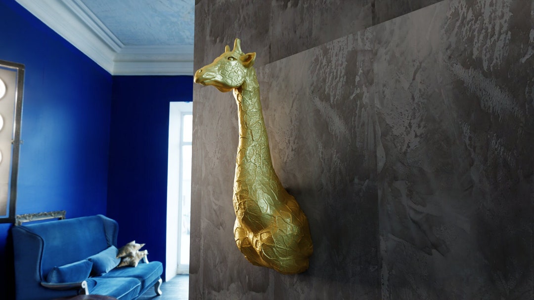 Giraffe Head Wall Mount,long Neck, White Faux Taxidermy, Animal Head ...