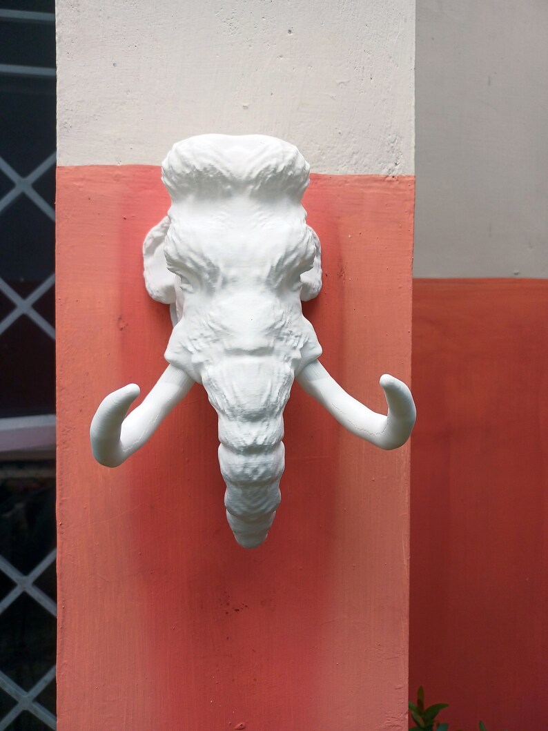 Mammoth Head Wall Mount, Mammoth Art, Animal Head, White Faux Taxidermy ...