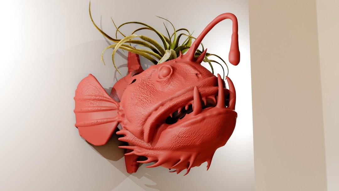 Angler Fish Head Wall Mount Planter Pot Flower Vase, Wall Art, Decor ...