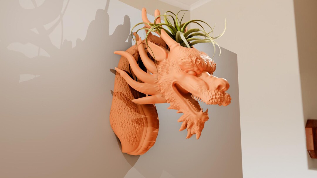 Chinese Dragon Head Wall Mount Roaring Planter Pot Flower Vase, Sea ...