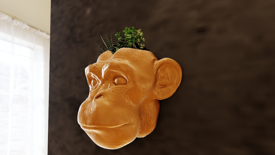 Ape Monkey Head Planter Pot, Wall Art, Head Taxidermy, Monkey Decor ...