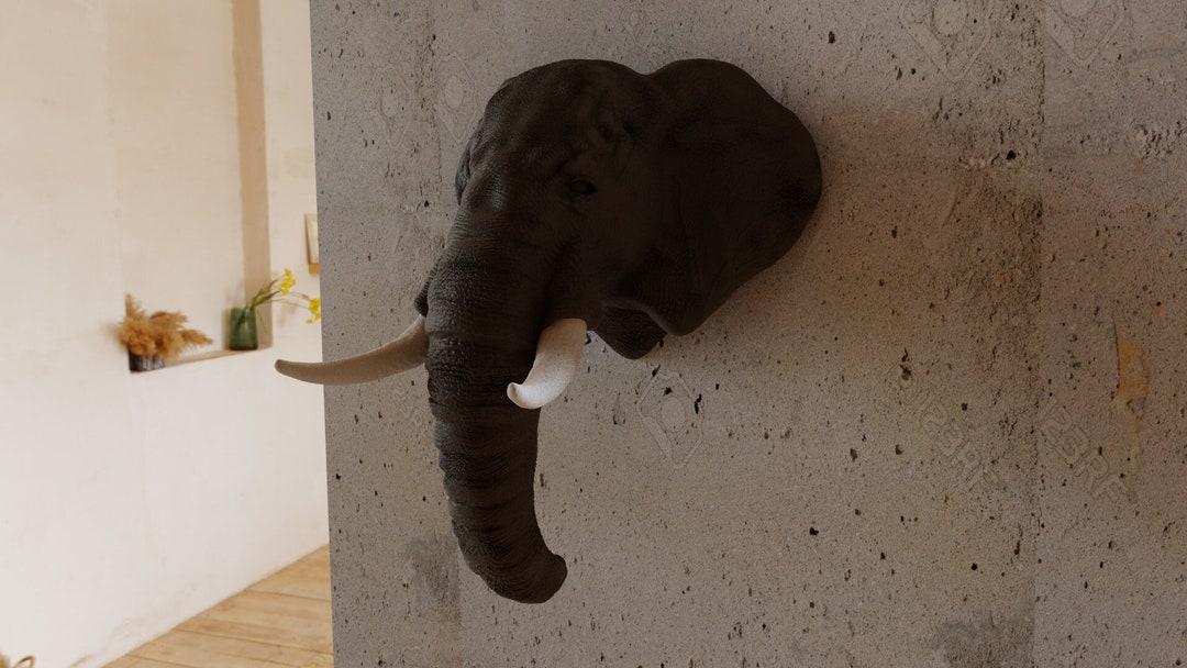 Elephant Head With Trunk ,wall Mounted 3d Jungle Animal Head Modern ...