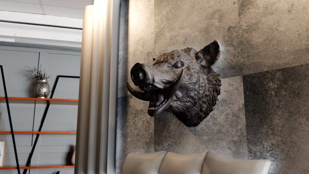 Wild Boar Head Roaring Wall Mount Faux Taxidermy Home Decor Hog Head ...