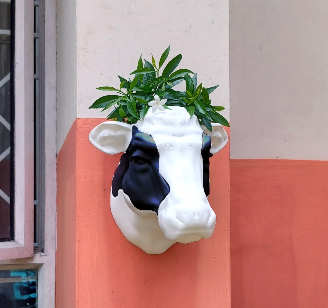 French Cow Planter Wall Mount Farm and Home Decor, Jersey Cow Head ...