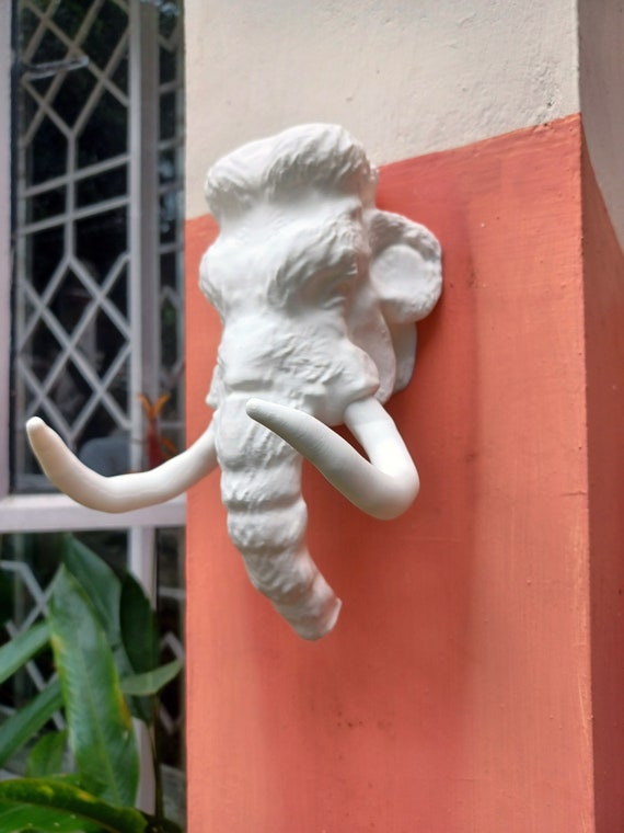 Mammoth Head Wall Mount Mammoth Art Animal Head White Faux - Etsy