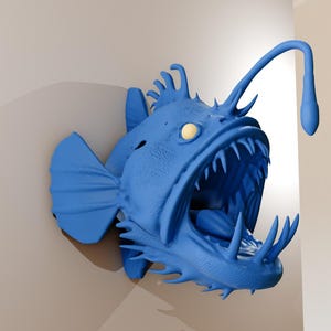 Angler Fish Head Mouth Open Wall Mount, Wall Art, Decor, Wall Mount ...