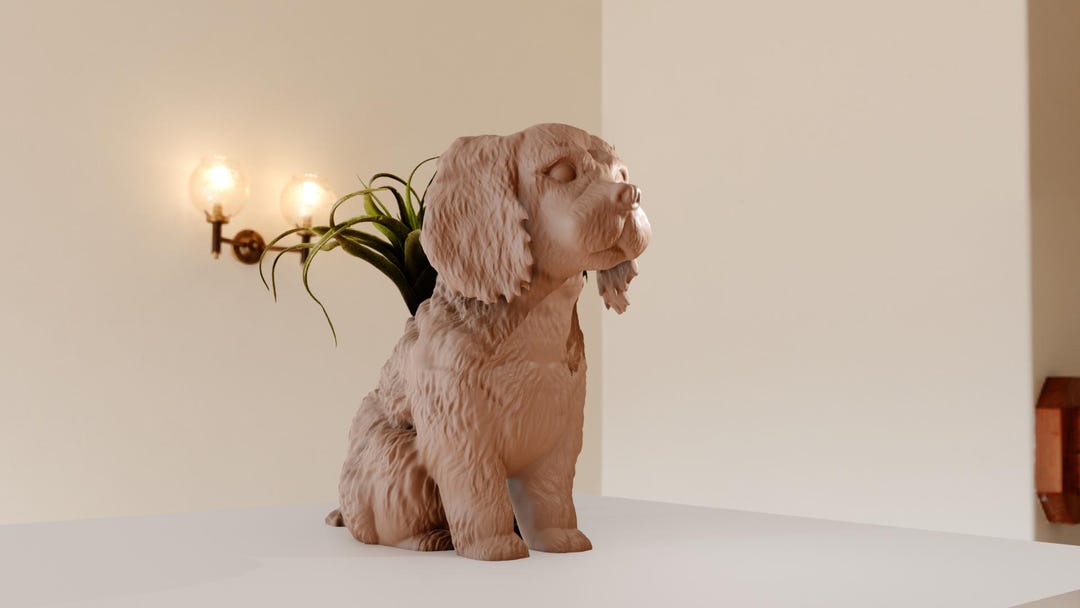 Cavalier King Charles Spaniel Dog Sitting Planter Pot Flower Vase, Wall ...