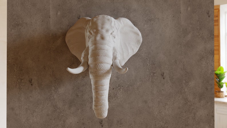 Elephant Head With Trunk ,wall Mounted 3d Jungle Animal Head Modern ...
